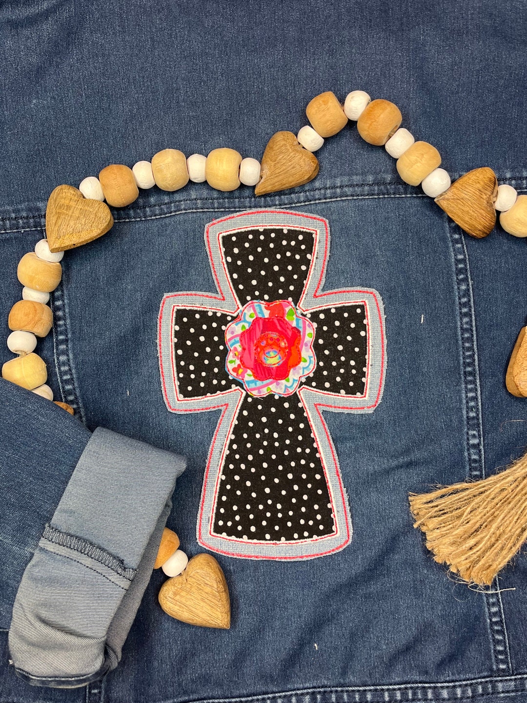 Large Cross With Raggy Flower Applique - Etsy
