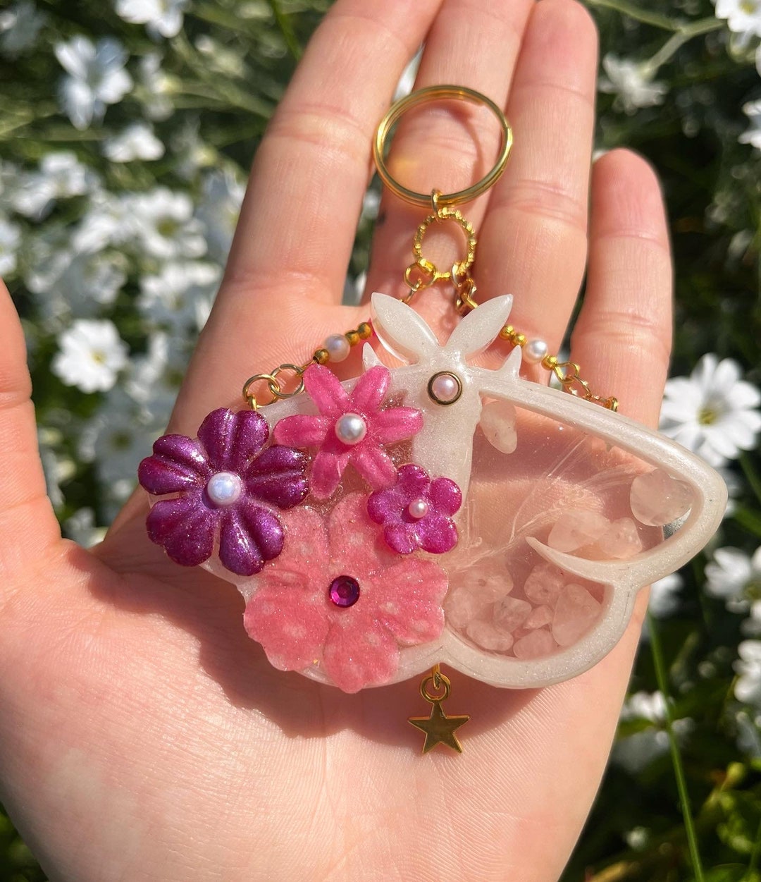 Butterfly Moth Liquid Shaker Keychain With Pink Quartz - Etsy