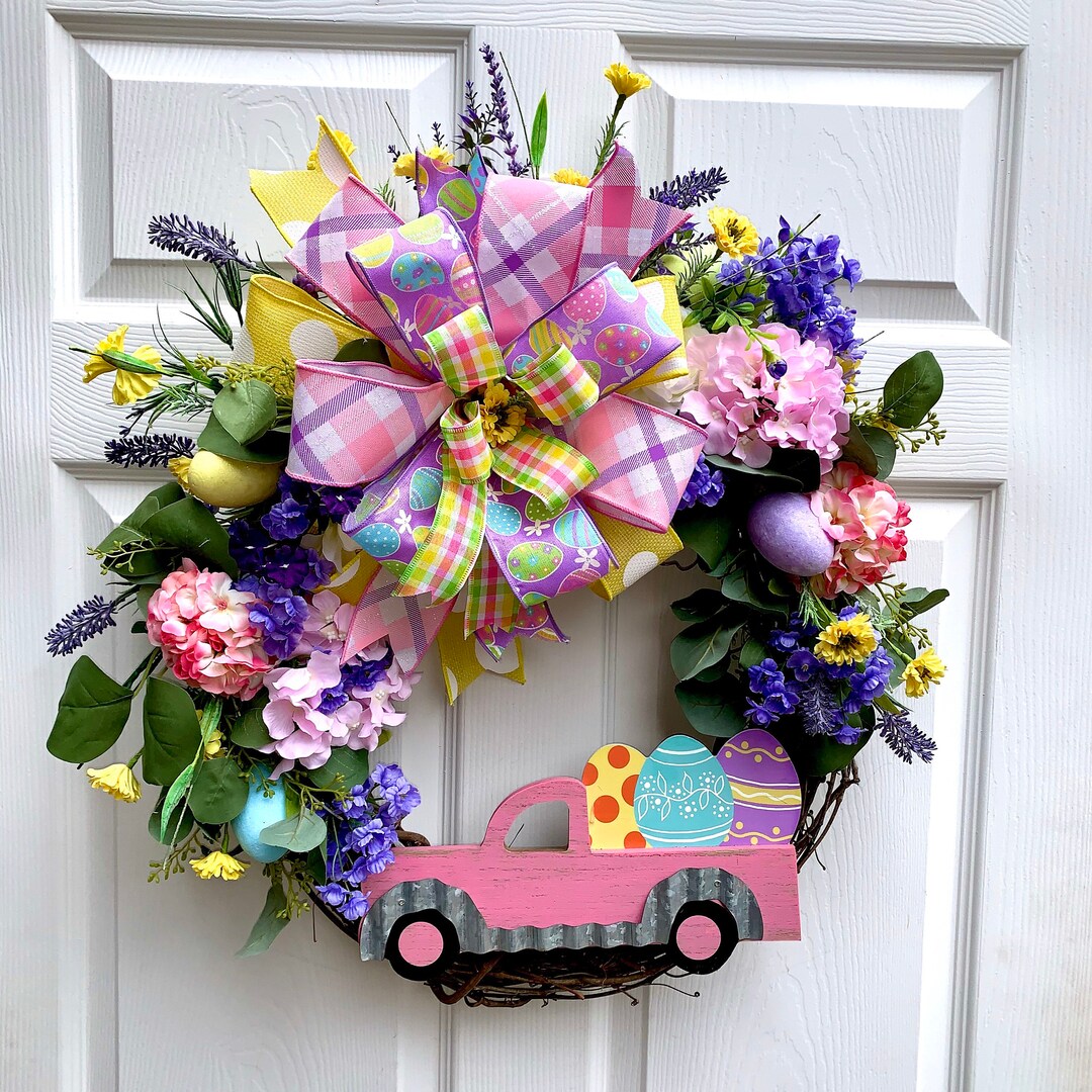 MISS TIPPER Joy-easter Egg Pink Truck Wreath-spring Front Door ...