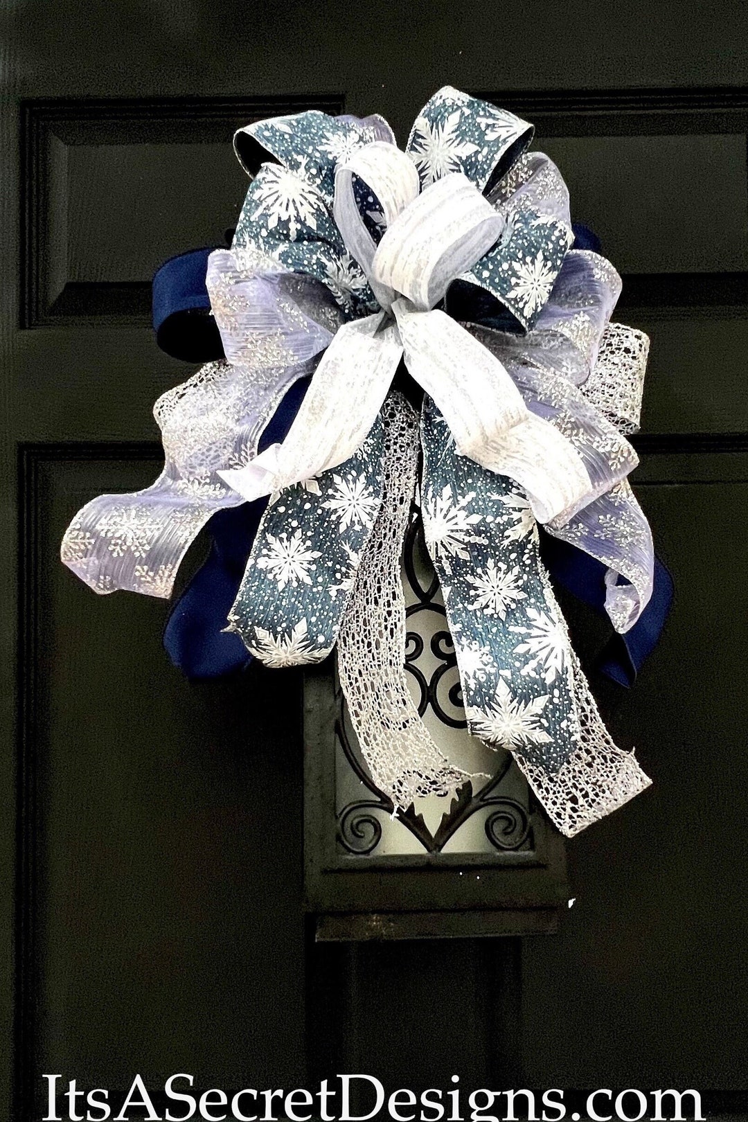 Winter Blue Snowflake Holiday Bow-fancy Mantel Ribbon-seasonal - Etsy
