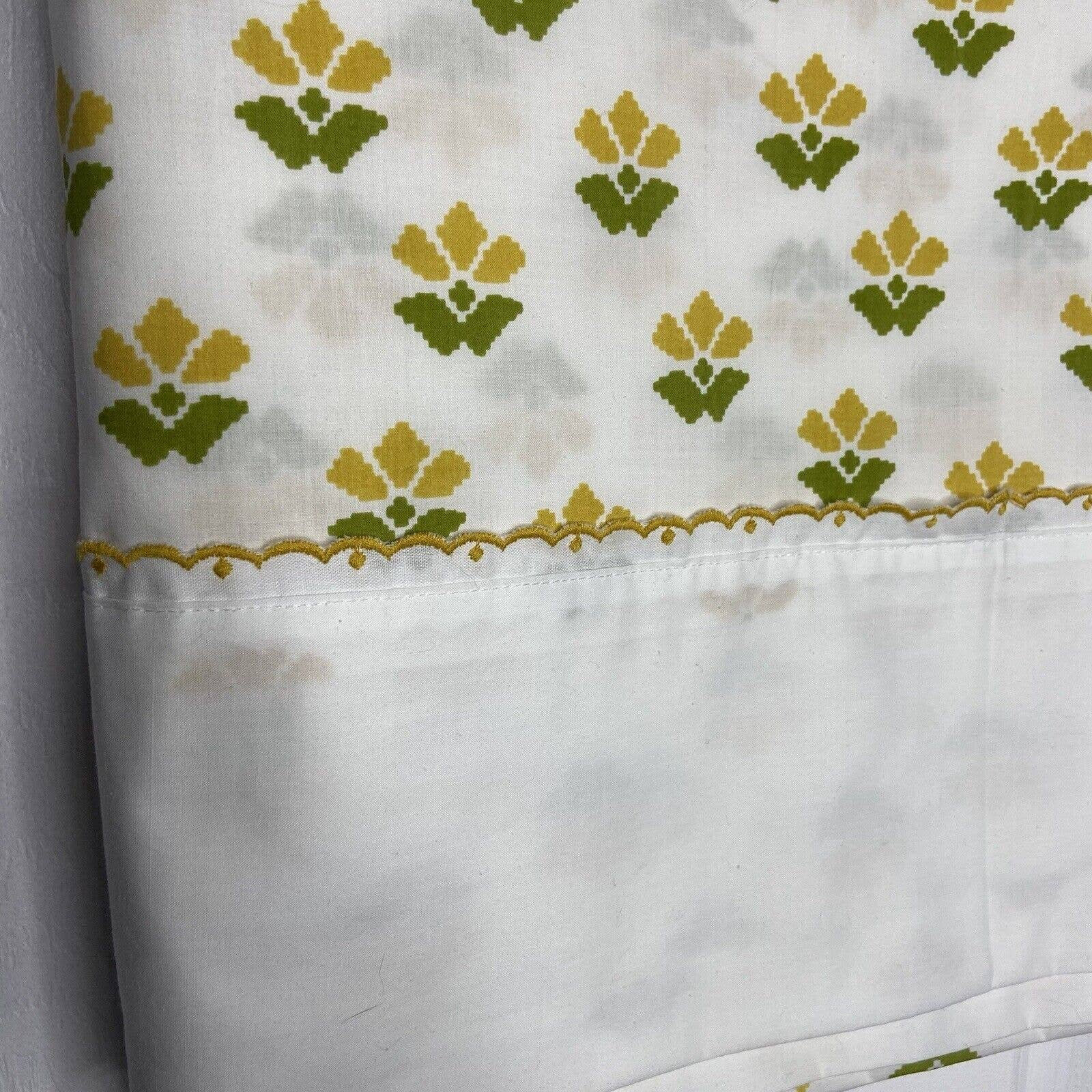 VTG Cannon Royal Family Twin Flat Sheet MCM Yellow Green Floral 1970s ...