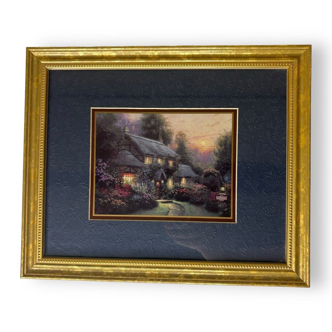 Vintage Thomas Kinkade julianne's Cottage Gold Framed Accent Print COA ...