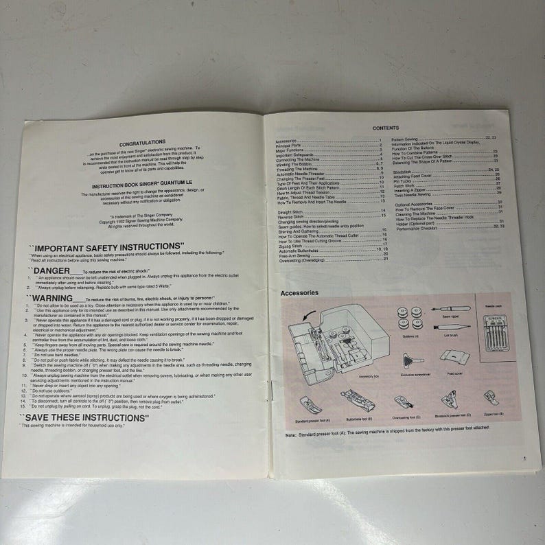 Singer Quantum LE Sewing Machine Instruction Manual Guide English Great ...