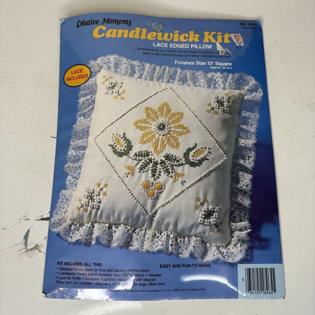 Creative Moments Candlewick Kit Lace Edged Pillow Yellow Daisy No. 8265 ...