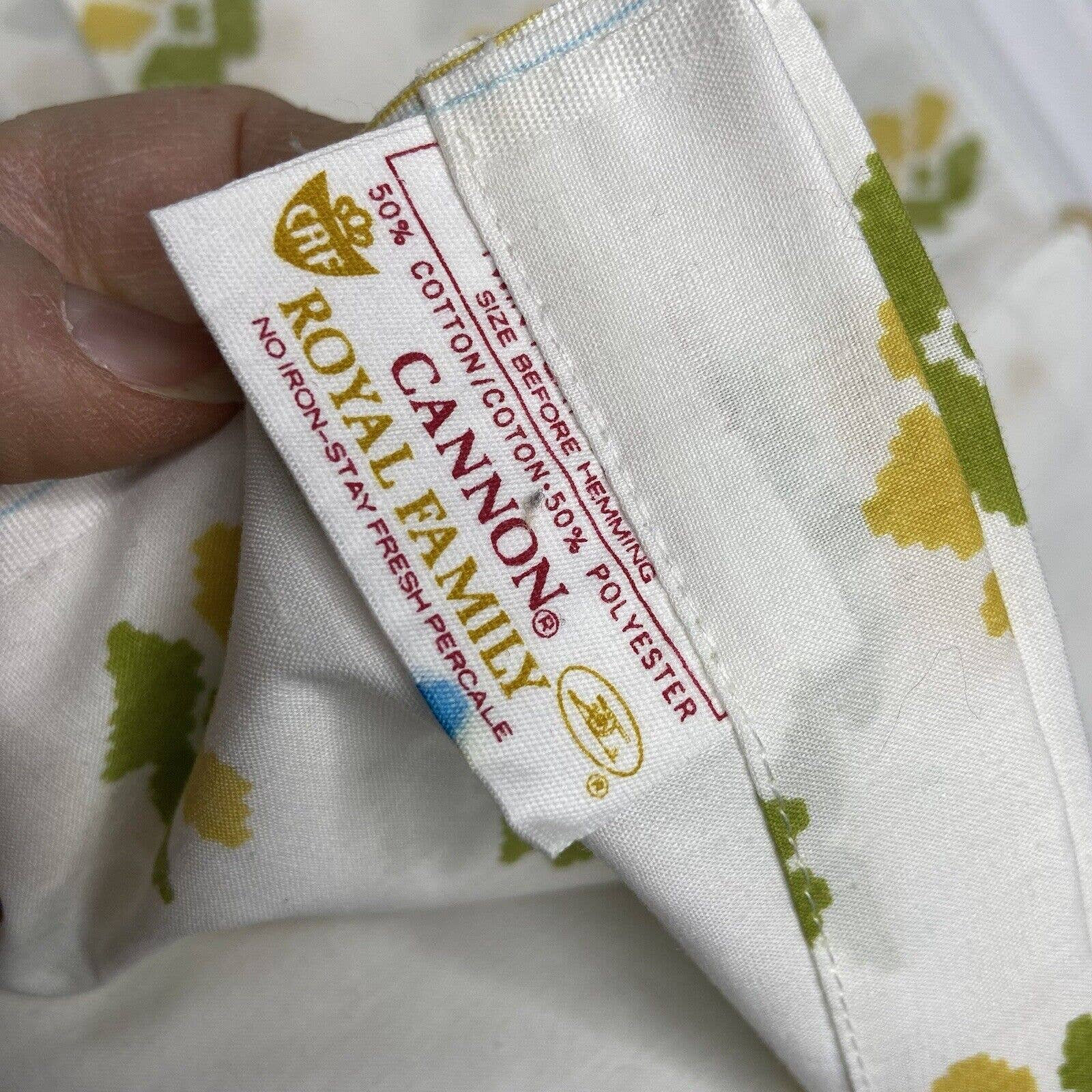 VTG Cannon Royal Family Twin Flat Sheet MCM Yellow Green Floral 1970s ...