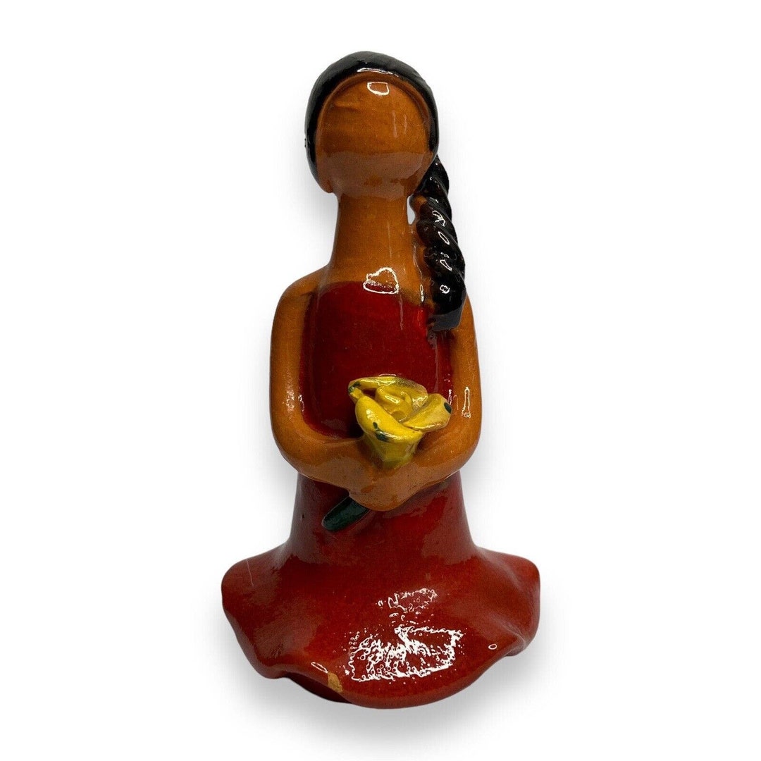 VTG Faceless Dominican Woman Figurine Small 3.5” Red Clay Flower Braid ...