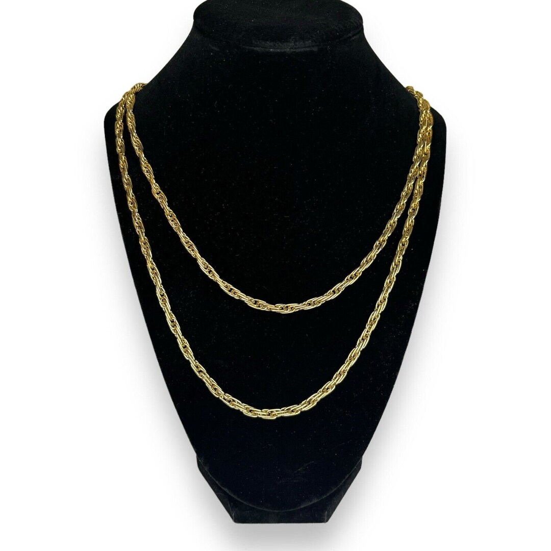 Monet Rope Chain Necklace 54 Long Gold Toned Estate Single Strand ...