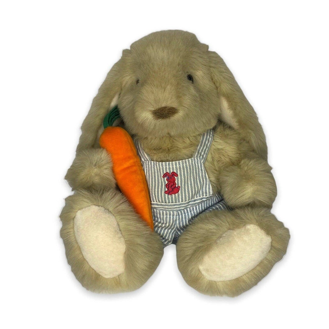 VTG Commonwealth Bunny Plush Rabbit Carrot Overalls Tan 12” Tall 1989 ...