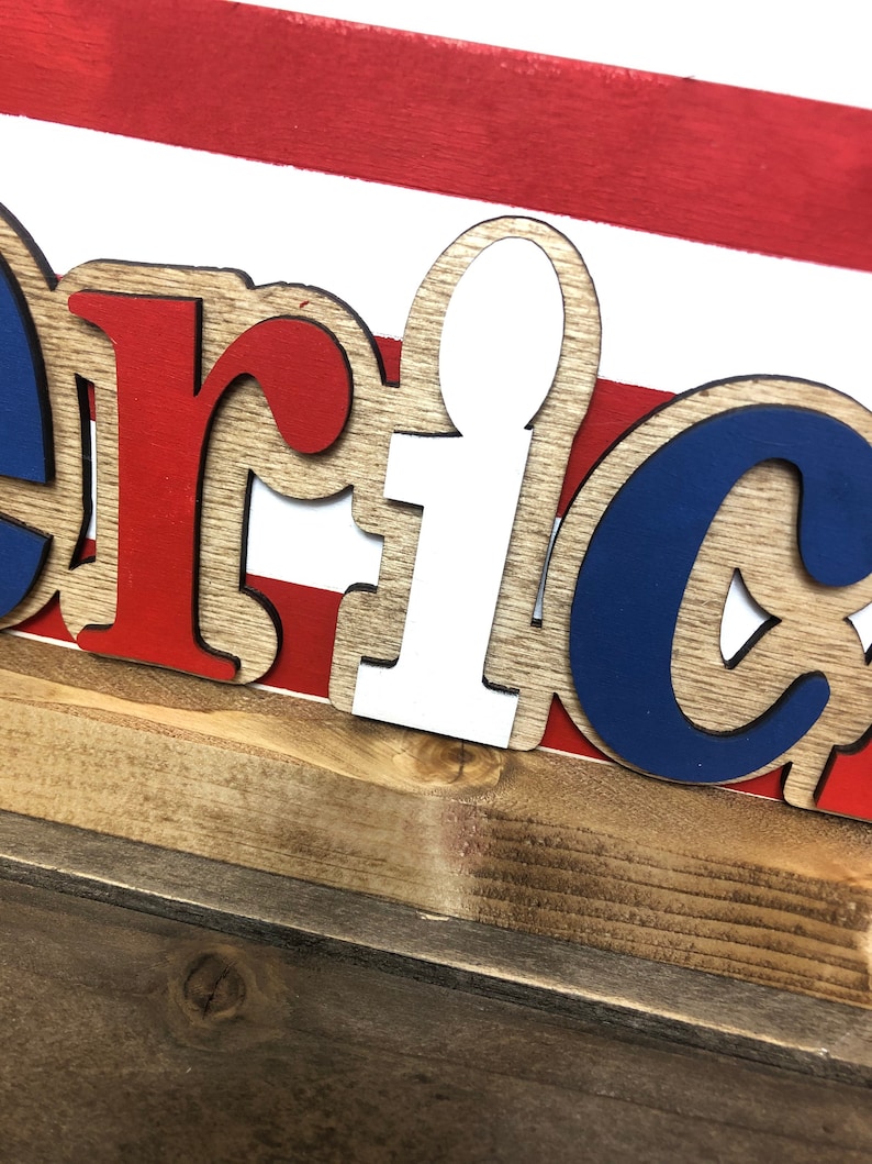 America Wood Sign, Patriotic Shelf Sitter, Fourth of July Tiered Tray ...