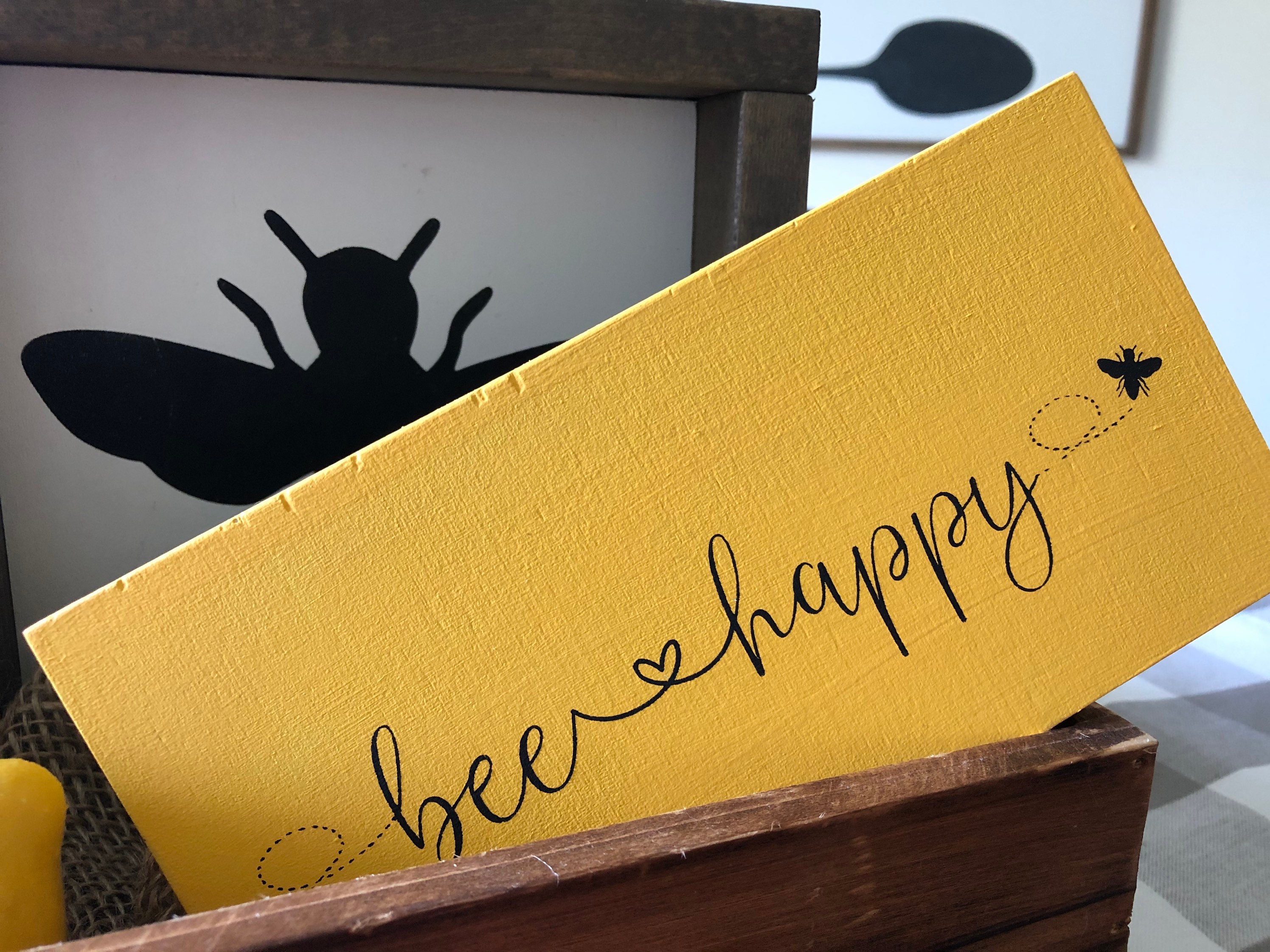 Bee Happy Sign Bee Decor Bee Signs Bee Decor For Home Bee | Etsy