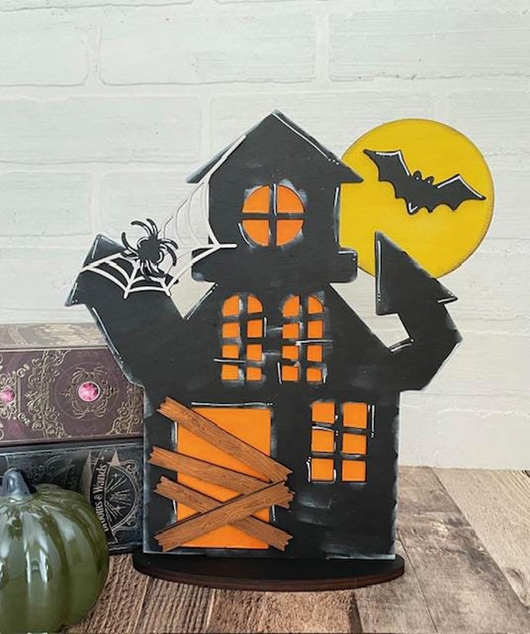 Haunted Mansion Shelf Sitter, Spooky Wooden Shelf Decor, Haunted Spooky ...