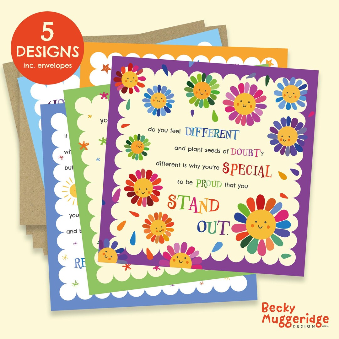 5 PACK Blank Greetings Card mental Health, Positivity, Different ...