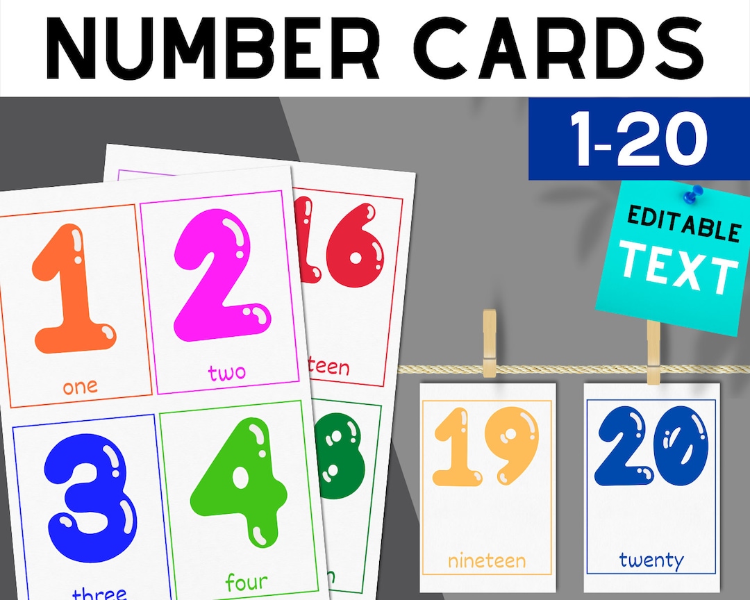 Number Flashcards 0-20 Printables Colorful Counting Cards for Kids and ...