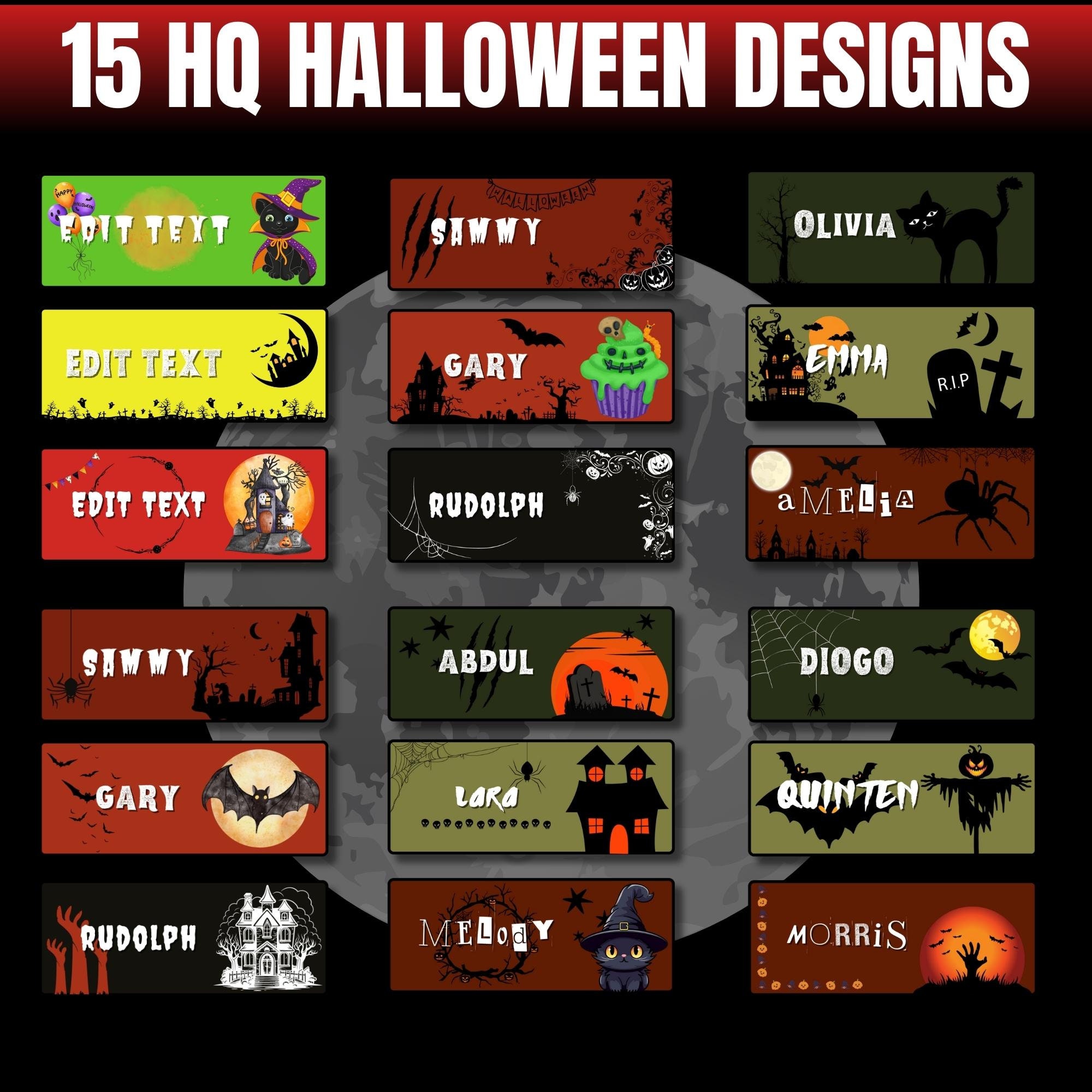 Customizable Scary Halloween Name Tags 15 Printable Labels for Kids ...