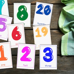 Number Flashcards 0-20 Printables Colorful Counting Cards for Kids and ...