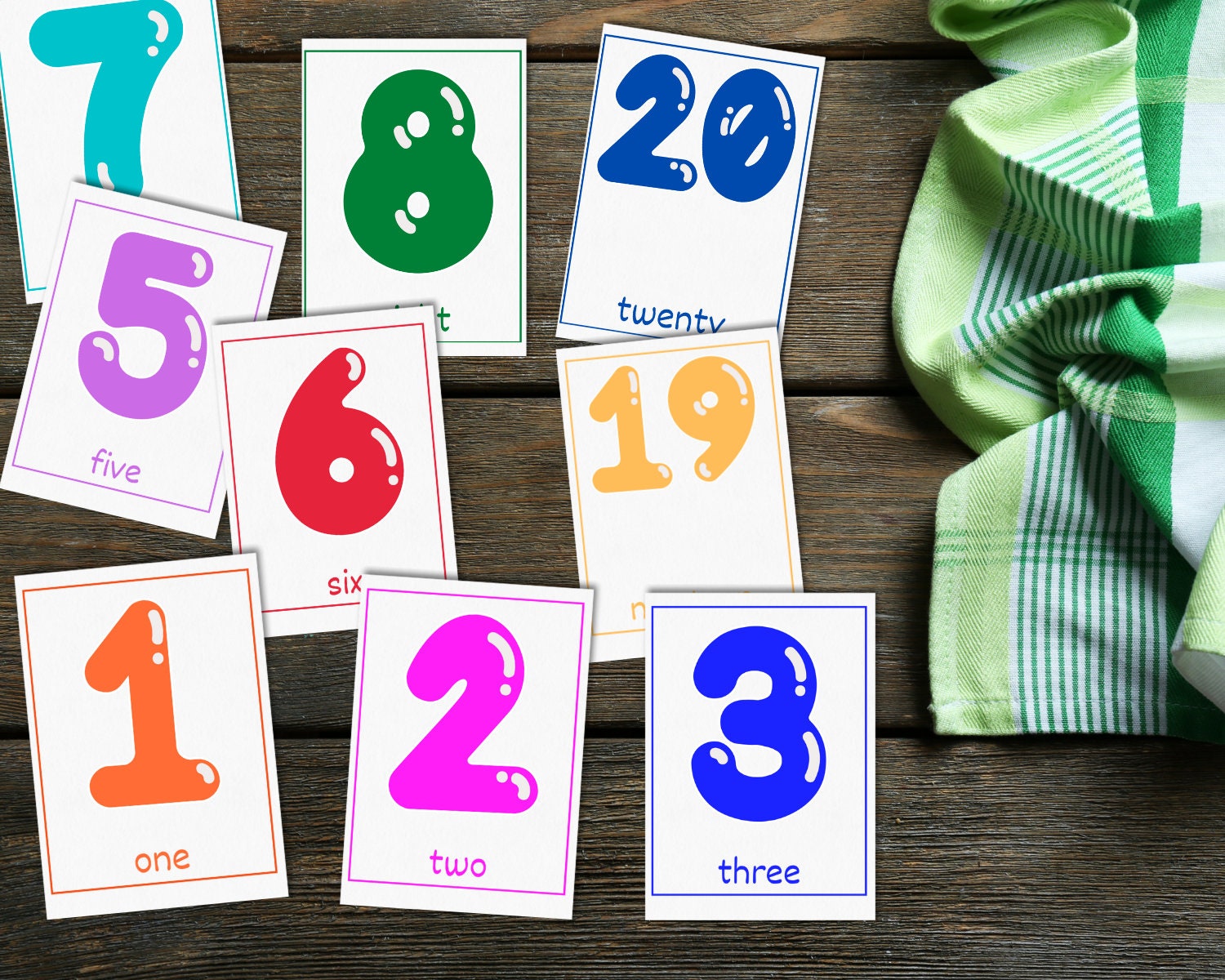 Number Flashcards 0-20 Printables Colorful Counting Cards for Kids and ...