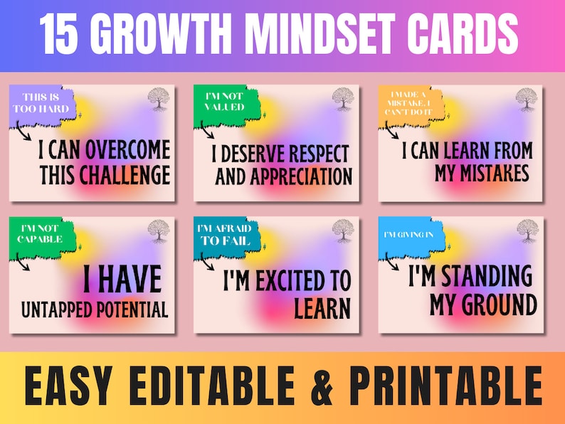 15 Growth Mindset Cards for Classroom Decor Editable - Etsy
