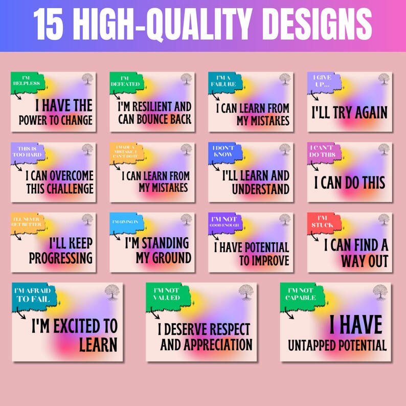 15 Growth Mindset Cards for Classroom Decor Editable Educational ...