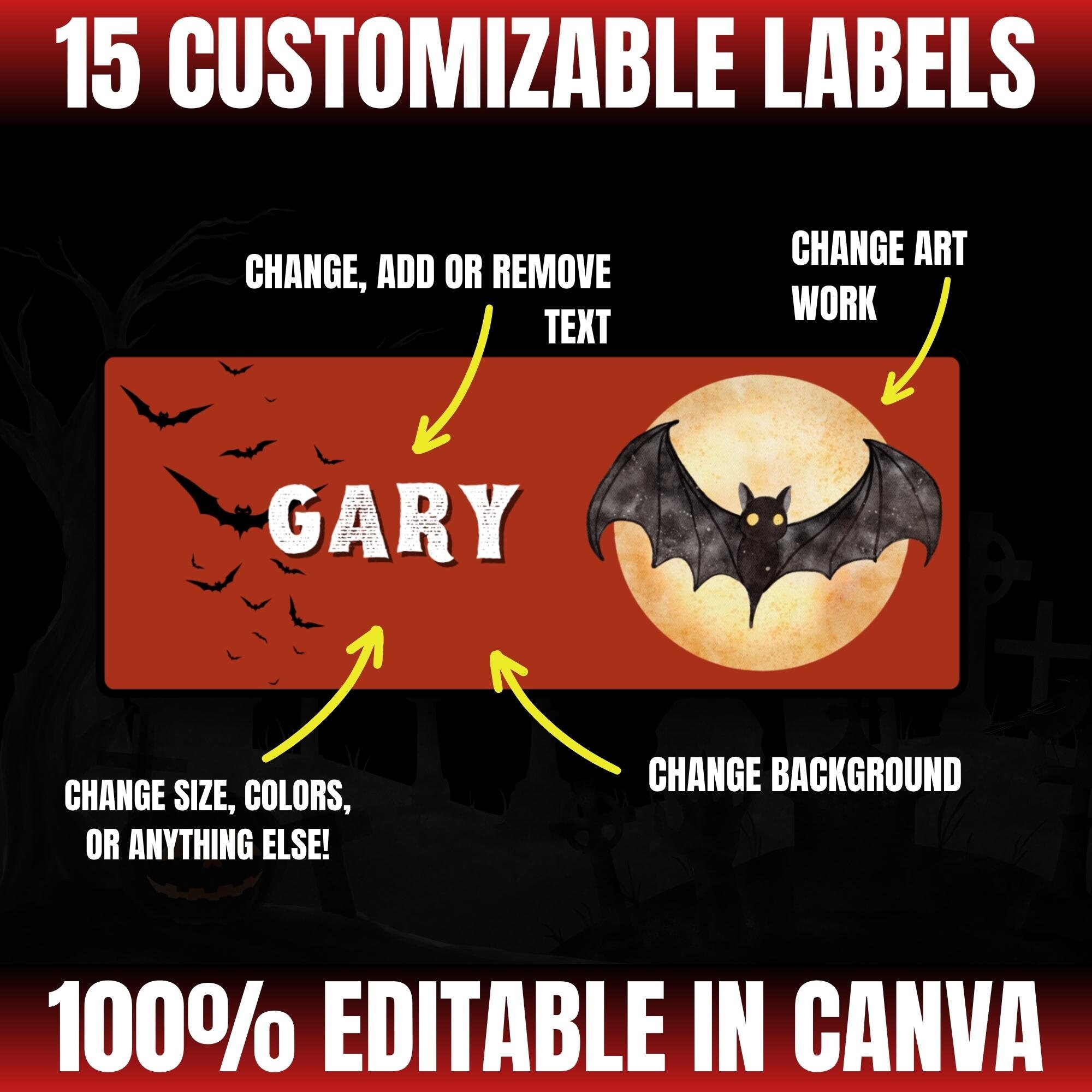 Customizable Scary Halloween Name Tags 15 Printable Labels for Kids ...