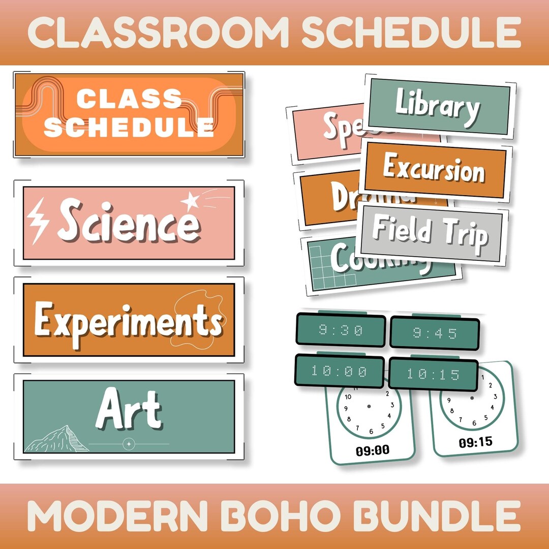 Classroom Schedule Modern Boho Cards Editable Teaching - Etsy