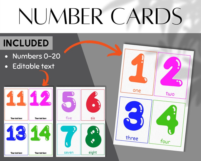 Number Flashcards 0-20 Printables Colorful Counting Cards for Kids and ...