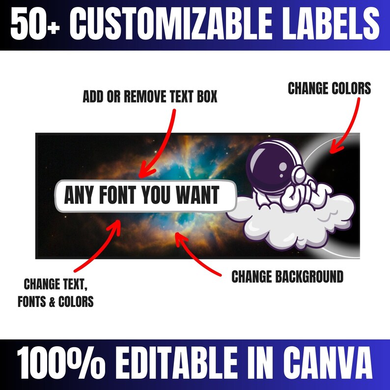 50 Space Name Tags Editable Desk Labels for Kids Student Galaxy Tags ...