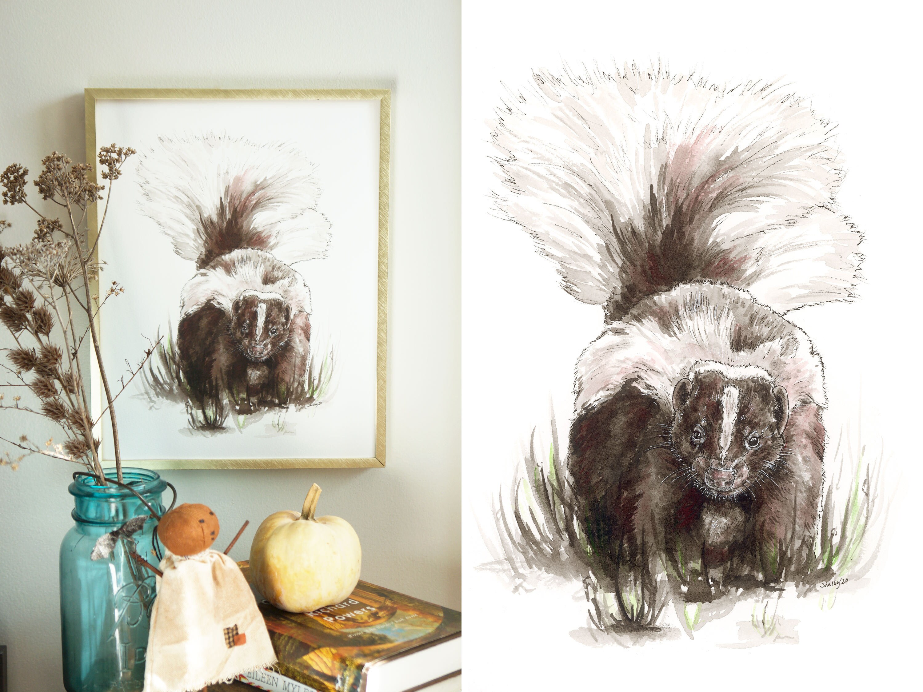 Skunk Print, Nature Wildlife Art Print, Skunk Art, Skunk Watercolor ...