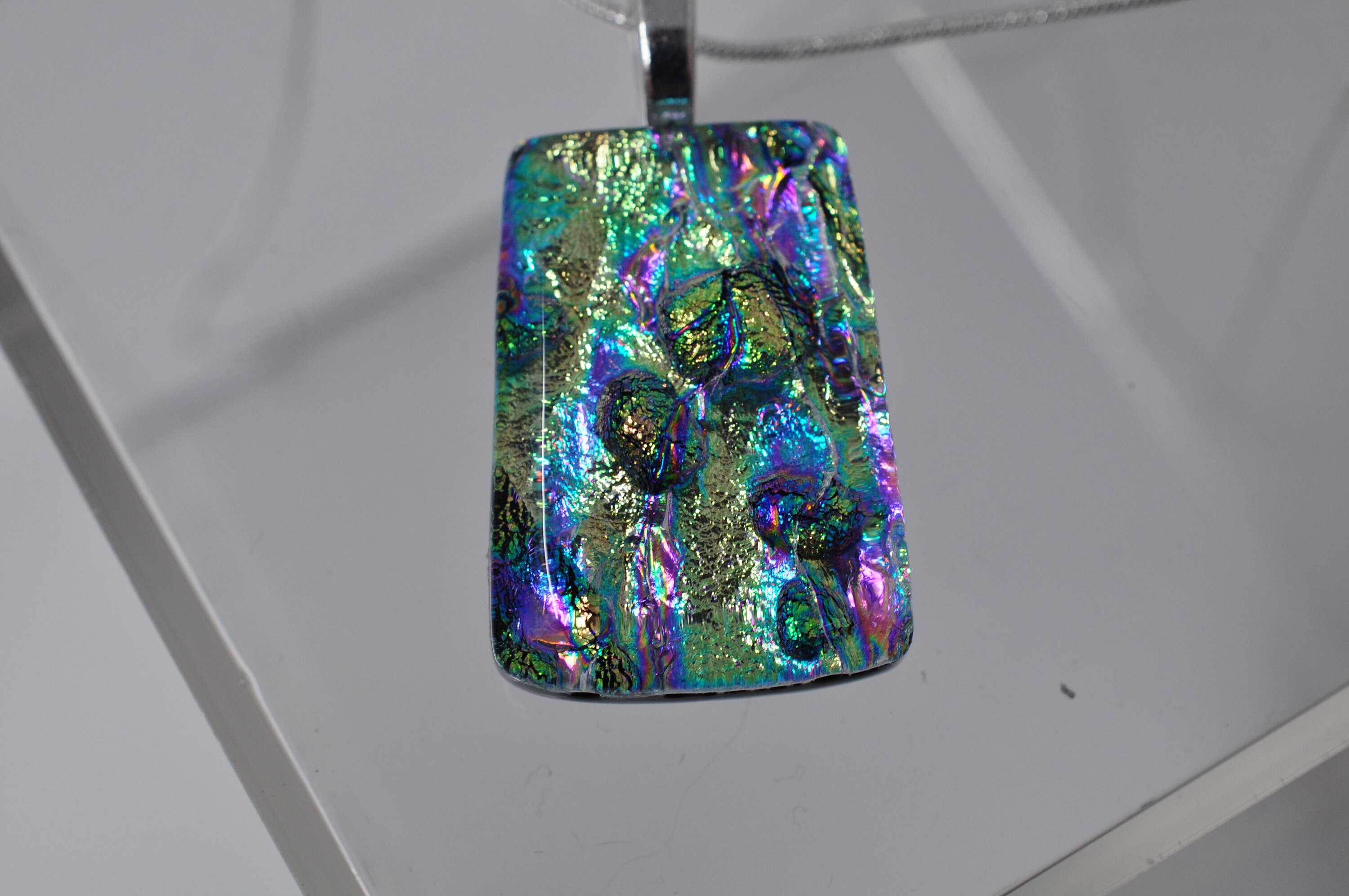 Yellow Green Pink Dichroic Glass Pendant Fused Glass - Etsy