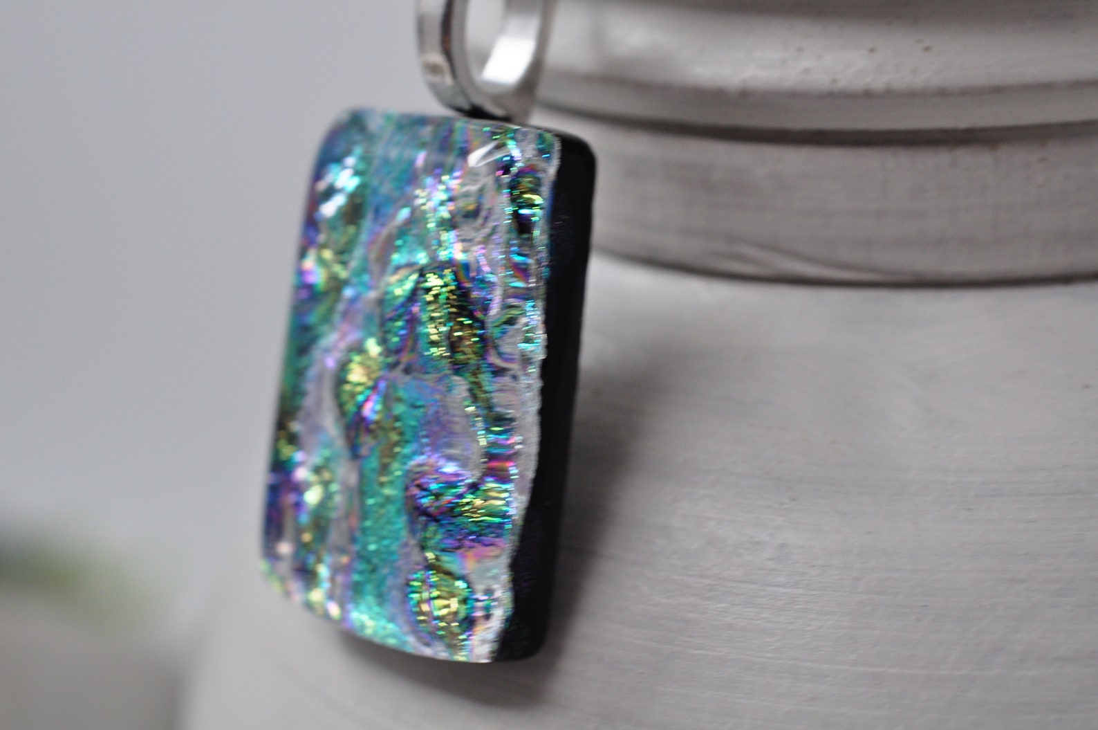 Yellow Green Pink Dichroic Glass Pendant Fused Glass - Etsy