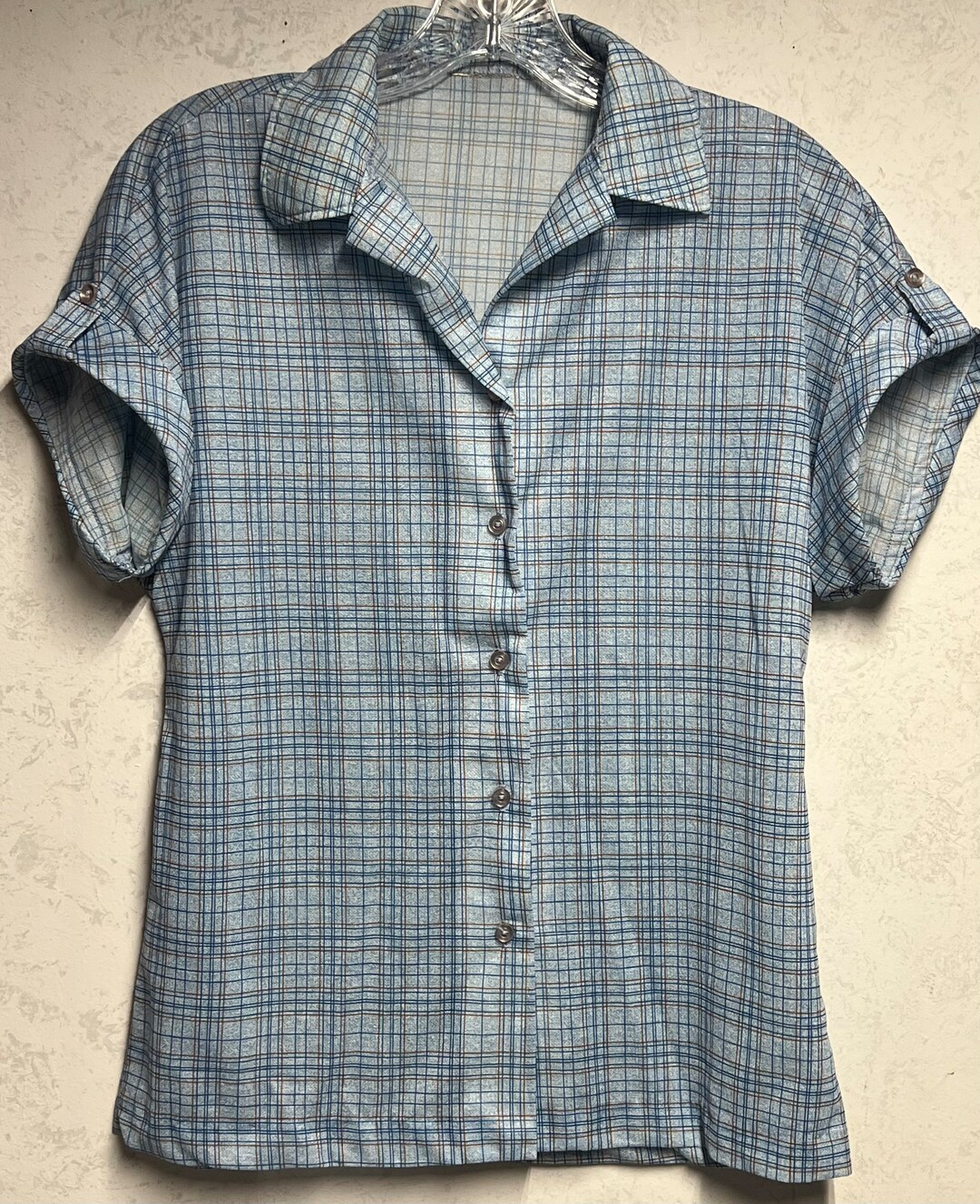 Vintage Blue Plaid Blouse - Etsy