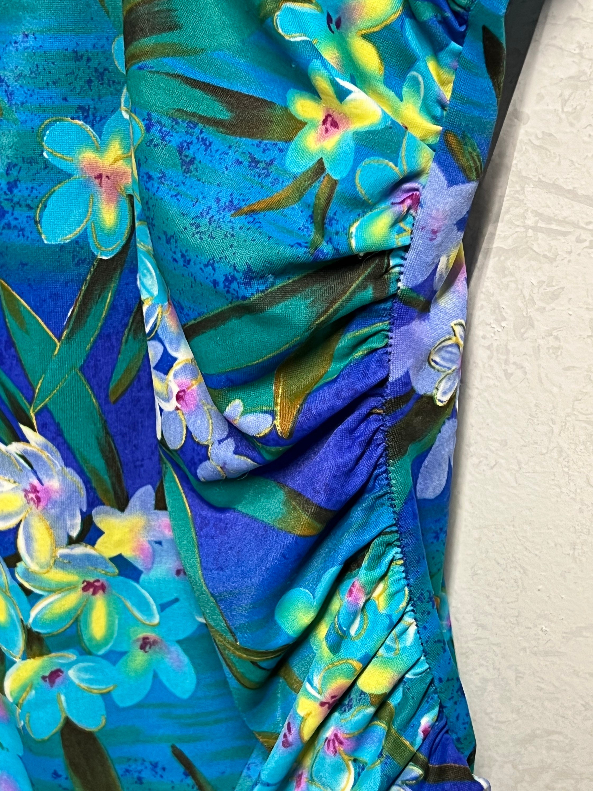 80s Tropical Flower One-piece Swimsuit - Etsy