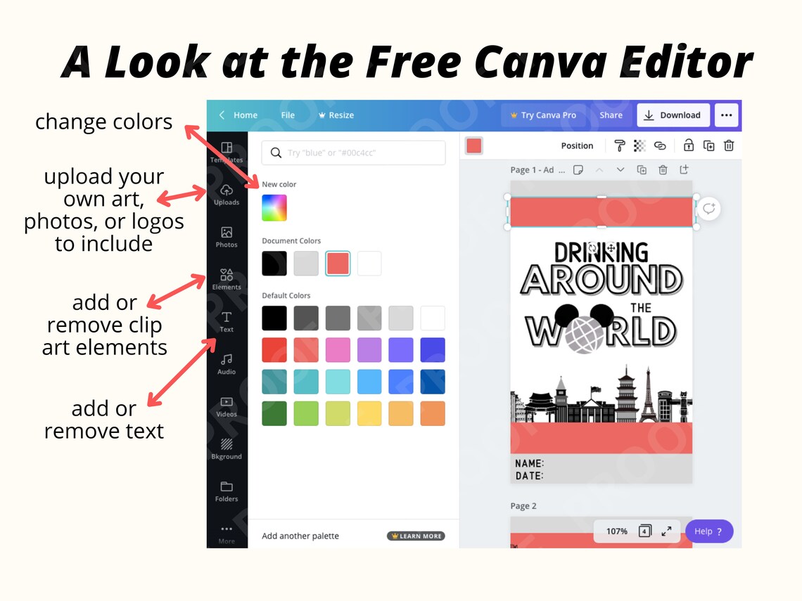 EPCOT Drink Around the World Passport - Editable Template - Instant ...