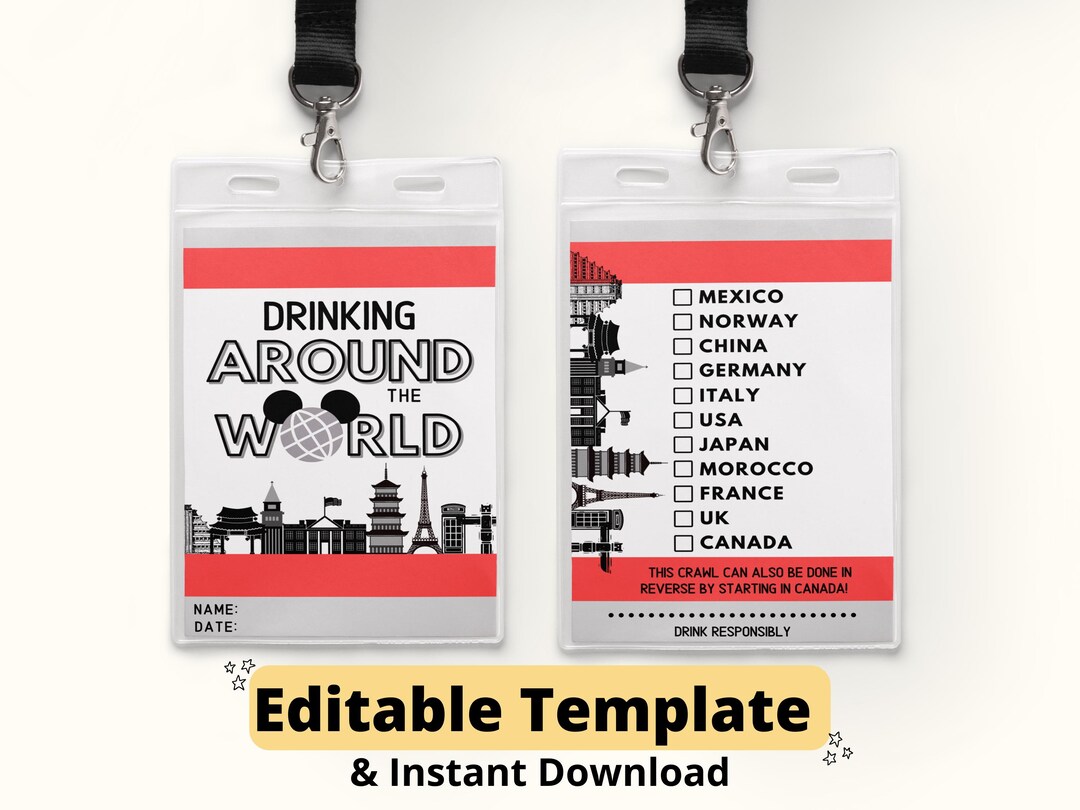 EPCOT Drink Around the World Passport - Editable Template - Instant ...