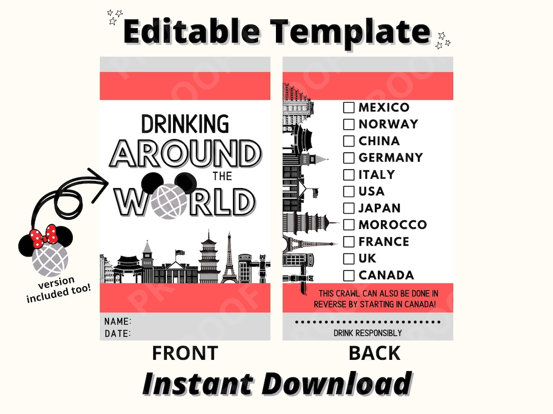 EPCOT Drink Around the World Passport - Editable Template - Instant ...