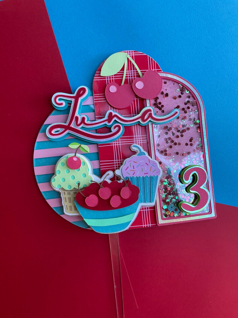 Cherry Cake Topper/ Cherry Birthday Party/ Cake Topper Cherry Ice Cream ...