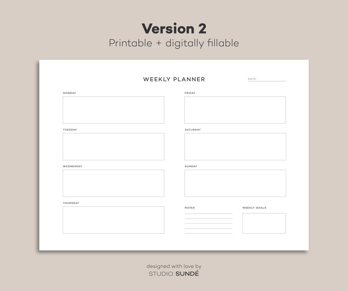 7-day Weekly Planner Printable & Digitally Fillable Undated Weekly ...
