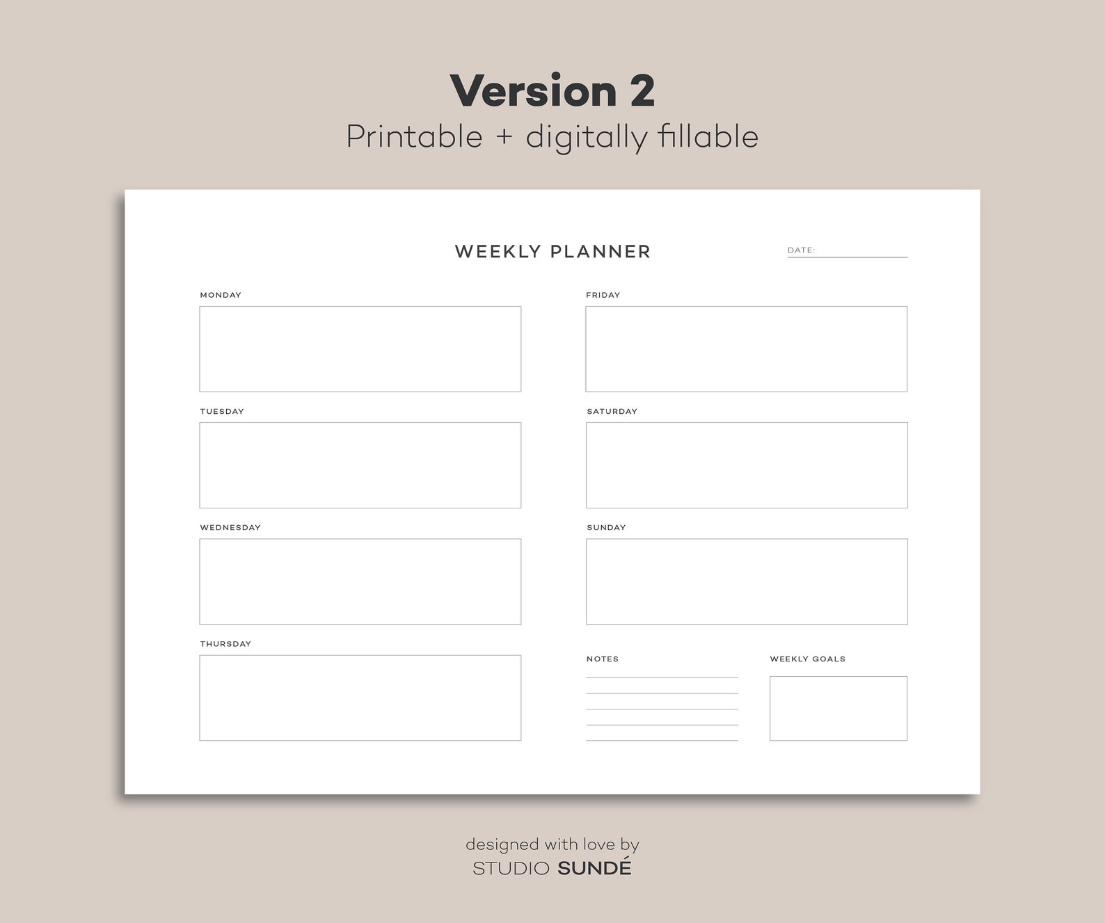 7-day Weekly Planner Printable & Digitally Fillable Undated Weekly ...