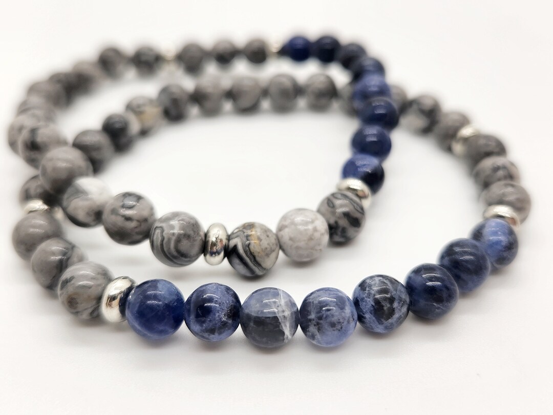 Dolphin Promise - Gray Picture Jasper and Sodalite Bracelet - Handmade ...