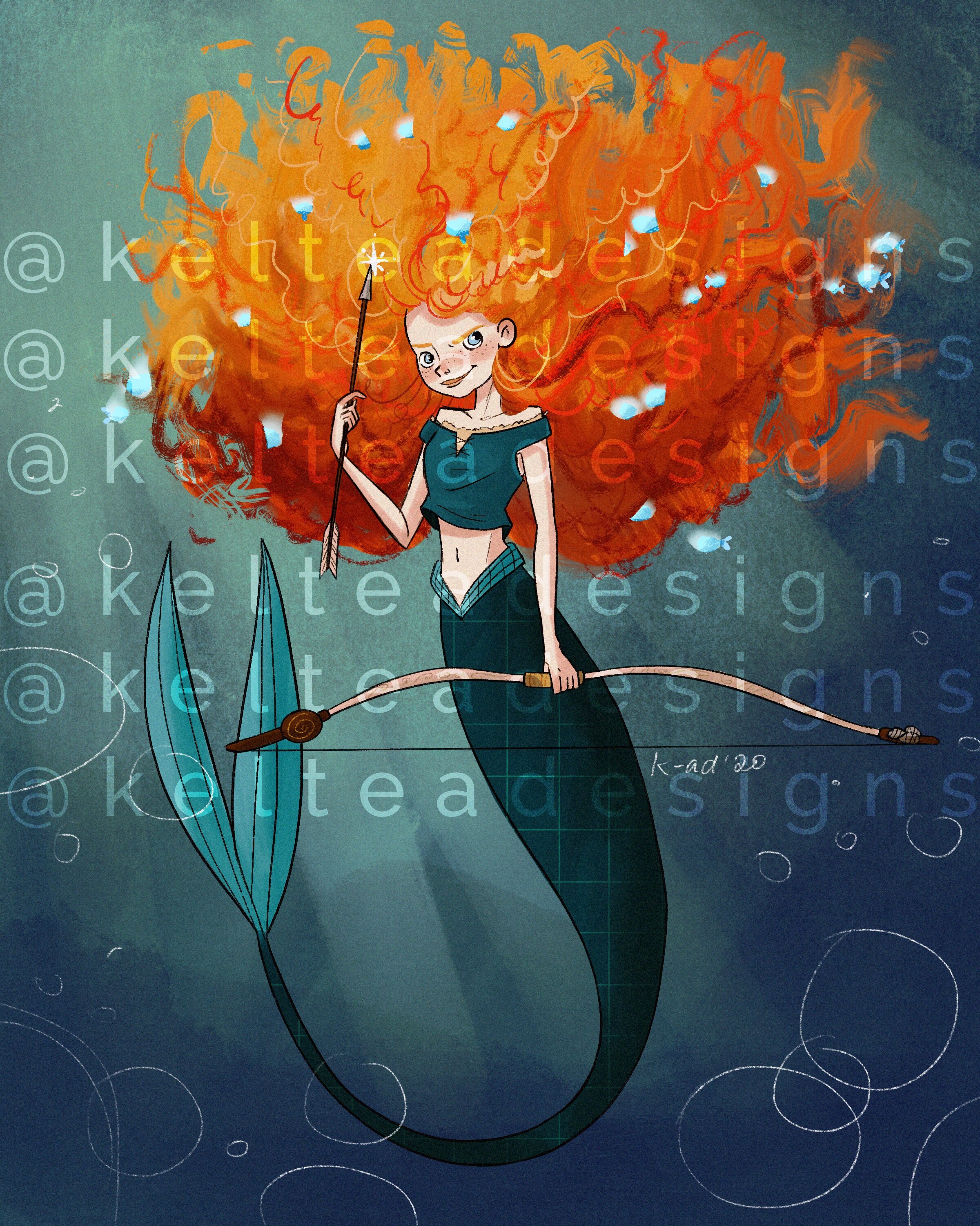 Princess Merida, Mermaid Merida, Mermaid, Disney Princess, Brave, 8x10 ...