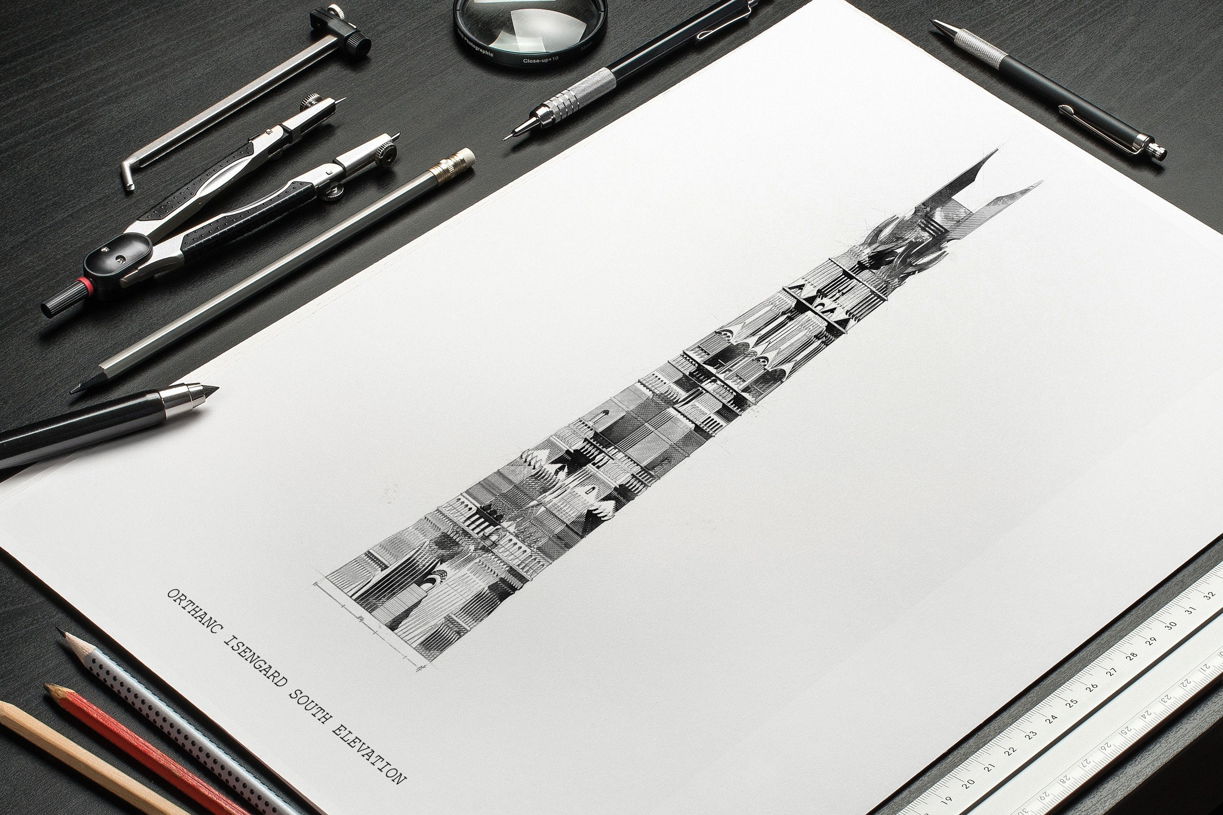 Isengard Architecture Drawing Lord of the Rings Orthanc - Etsy UK