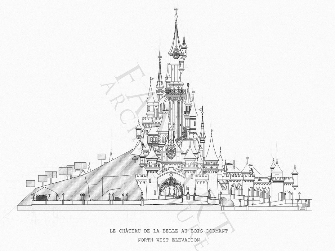 Disneyland Paris's Iconic Castle Architectural Drawing Fan Art Sleeping ...