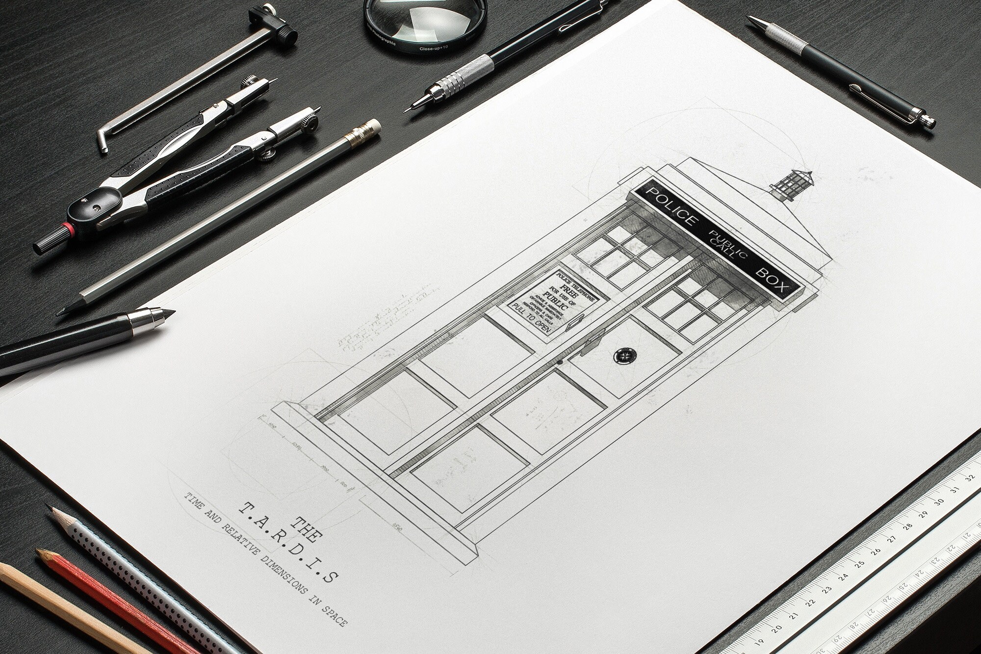 The TARDIS Dr Who Police Box Inspired Architecture Blueprint - Etsy