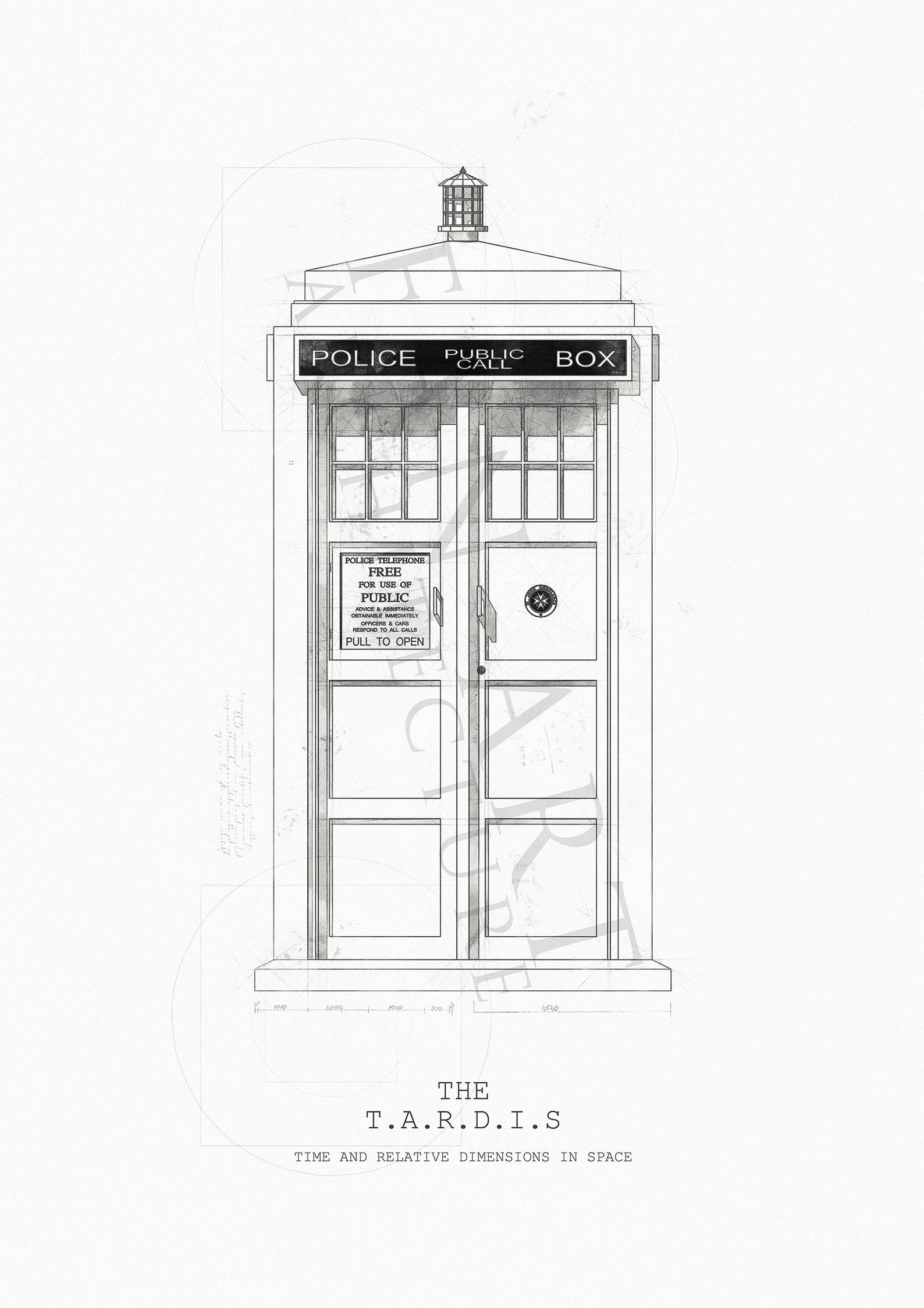 The TARDIS Dr Who Police Box Inspired Architecture Blueprint Drawing ...