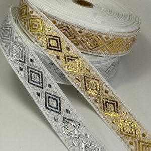 Metallic Diamond Jacquard Fabric Trim, 1 Inch Wide, Sold by the Yard ...