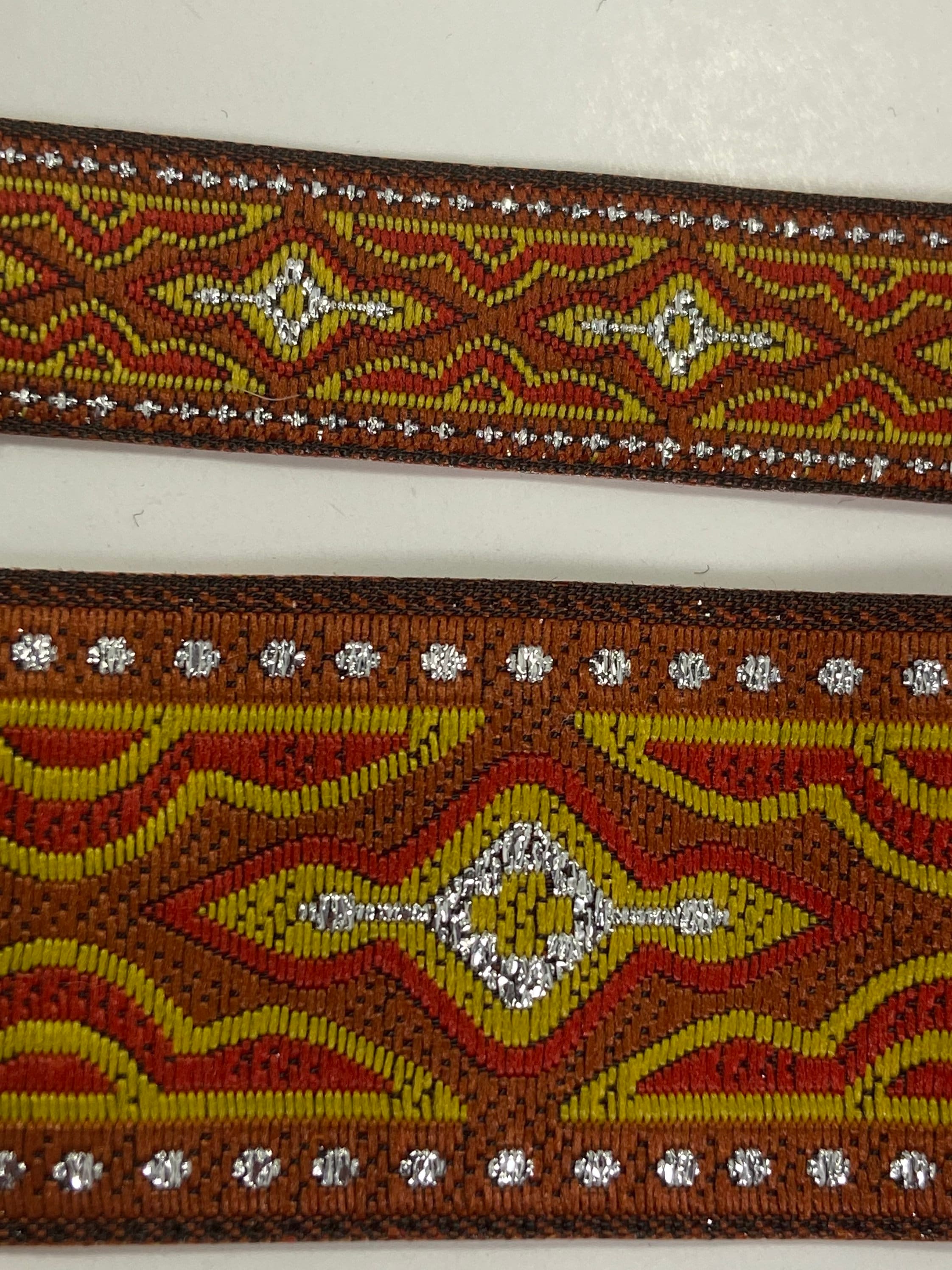 Celtic Scarlet and Curry Metallic Jacquard Fabric Trim, Sold by the ...