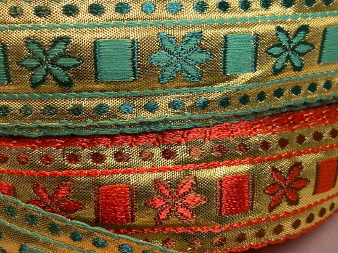 Eastern Native, Very Metallic Fabric Trim, 1 1/2 Inch Wide, Jacquard ...
