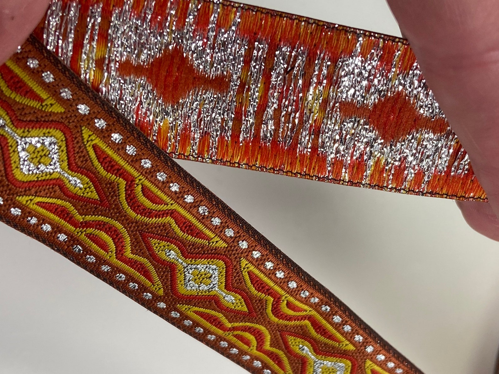 Celtic Scarlet and Curry Metallic Jacquard Fabric Trim, Sold by the ...