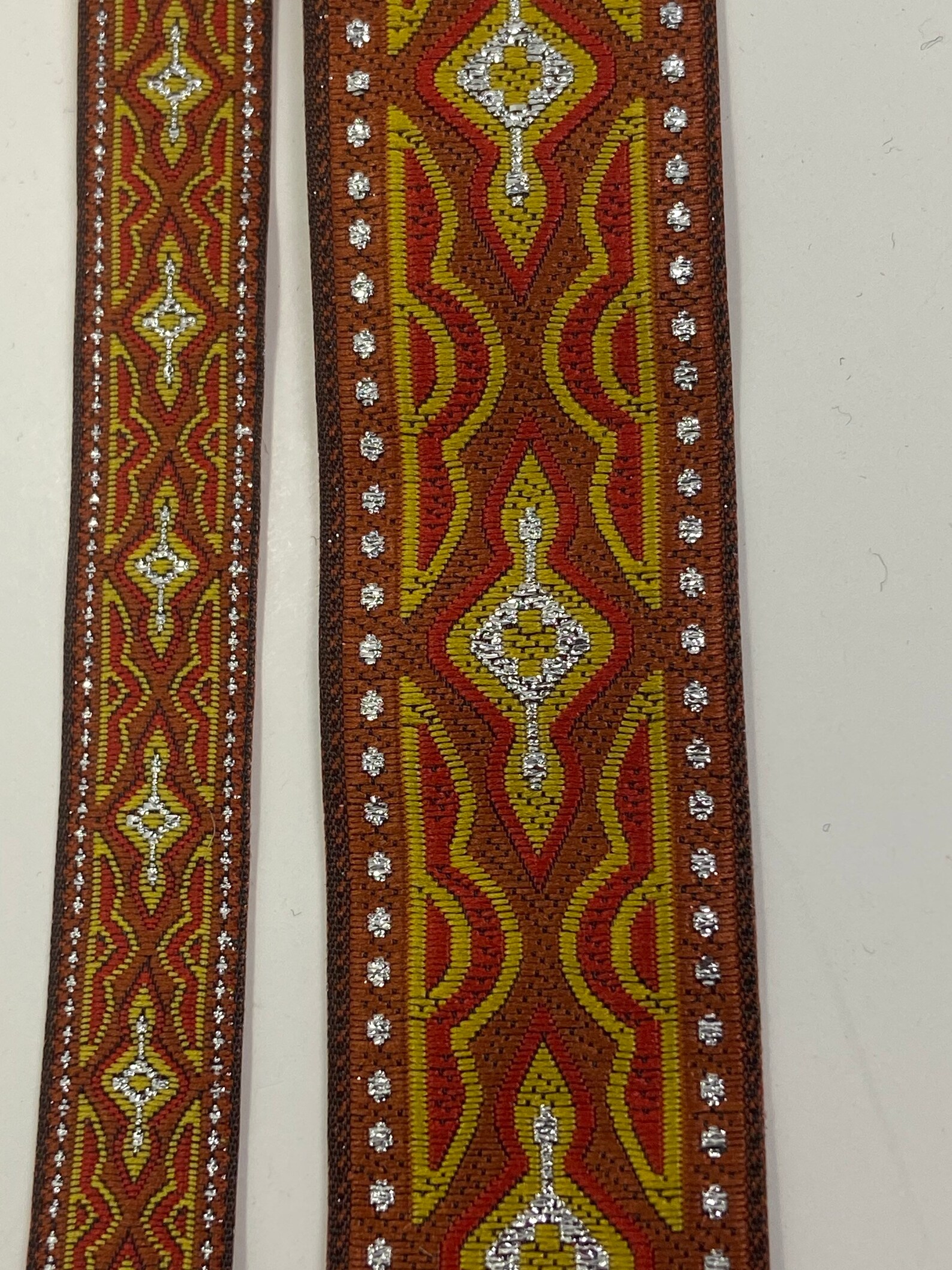 Celtic Scarlet and Curry Metallic Jacquard Fabric Trim, Sold by the ...