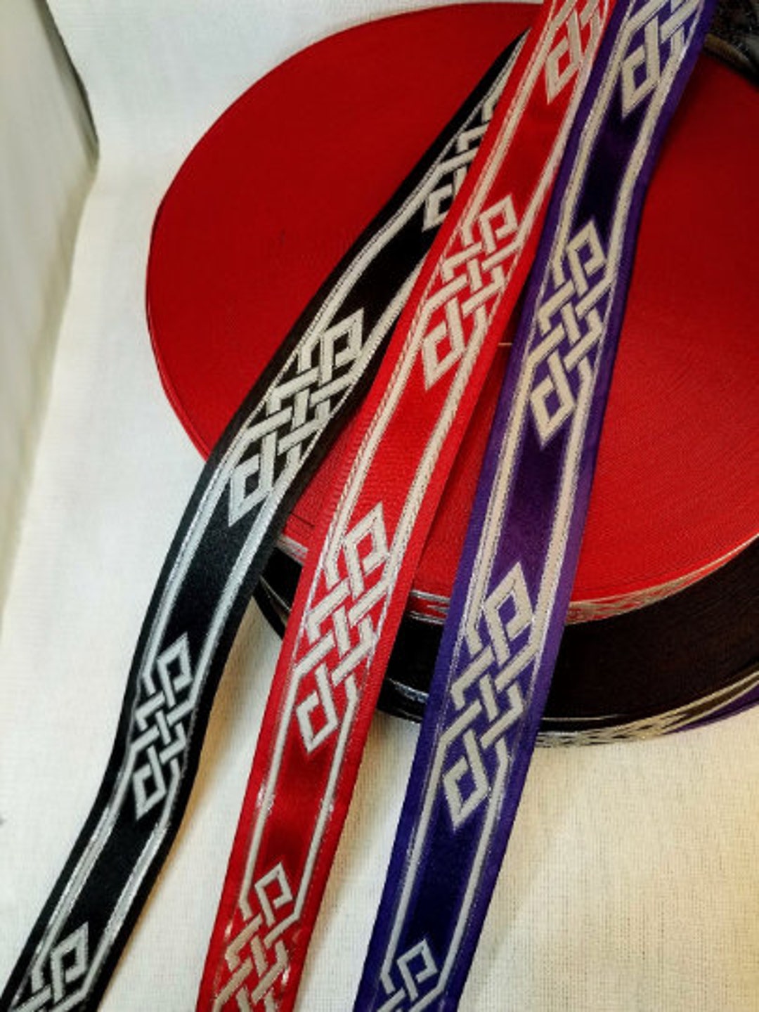 Celtic Woven Knot Silver Jacquard Fabric Trim 1 3/8 Inch Wide, Sold by ...