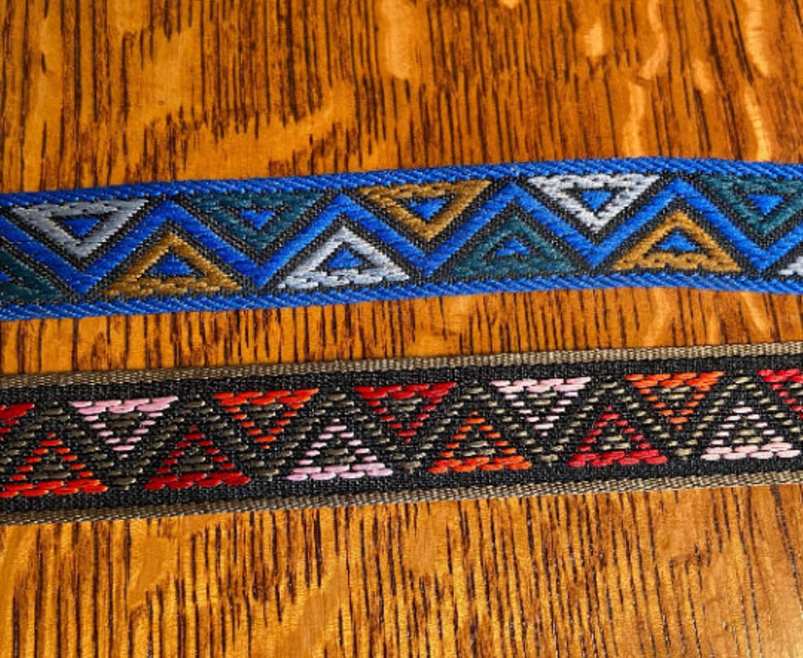 Native Triangle in Red or Blue Jacquard Woven Fabric Trim, 3/4 Inch ...